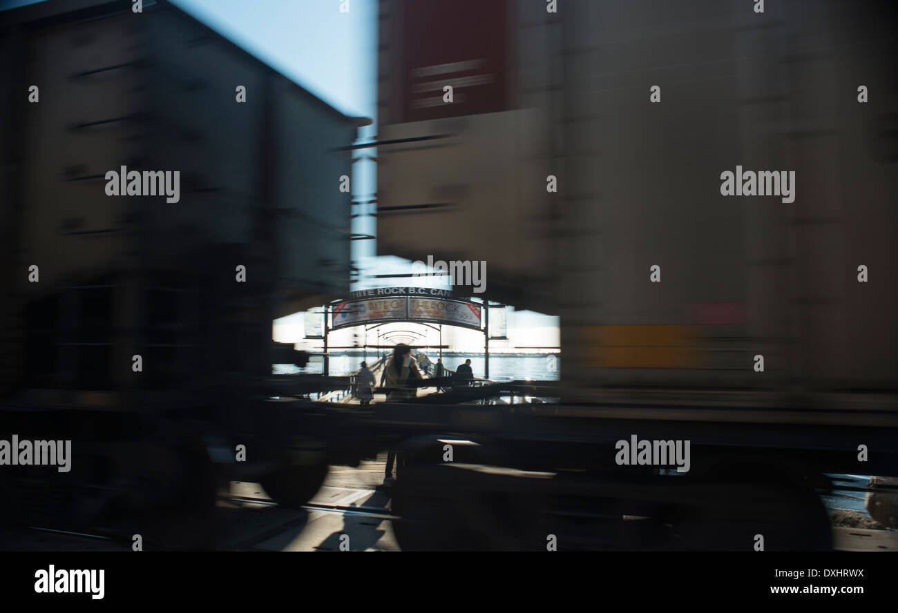 White Rock, British Columbia, Canada, freight train passing close to ...