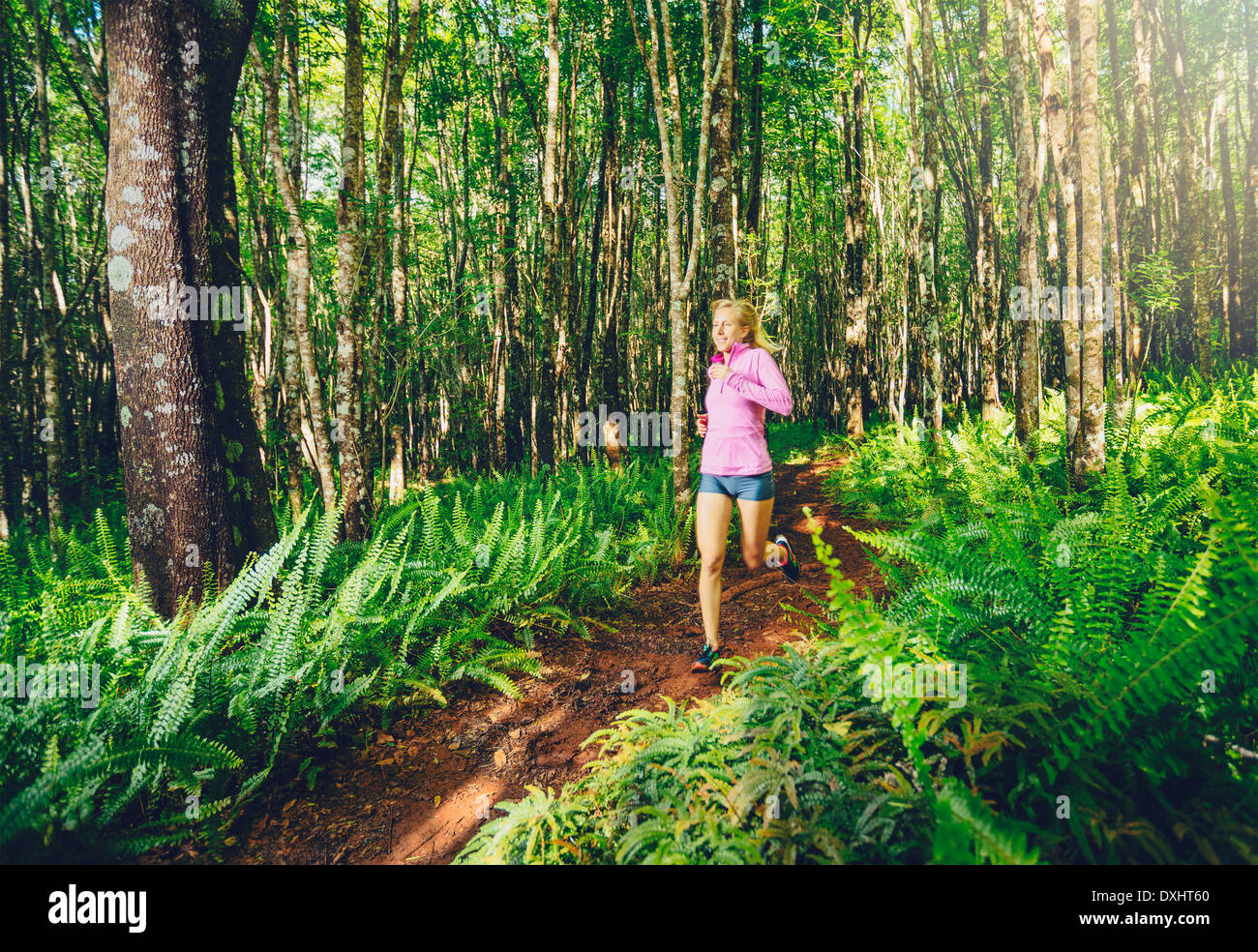 Woman Running in Nature. Trail Running in Forest. Active Healthy ...