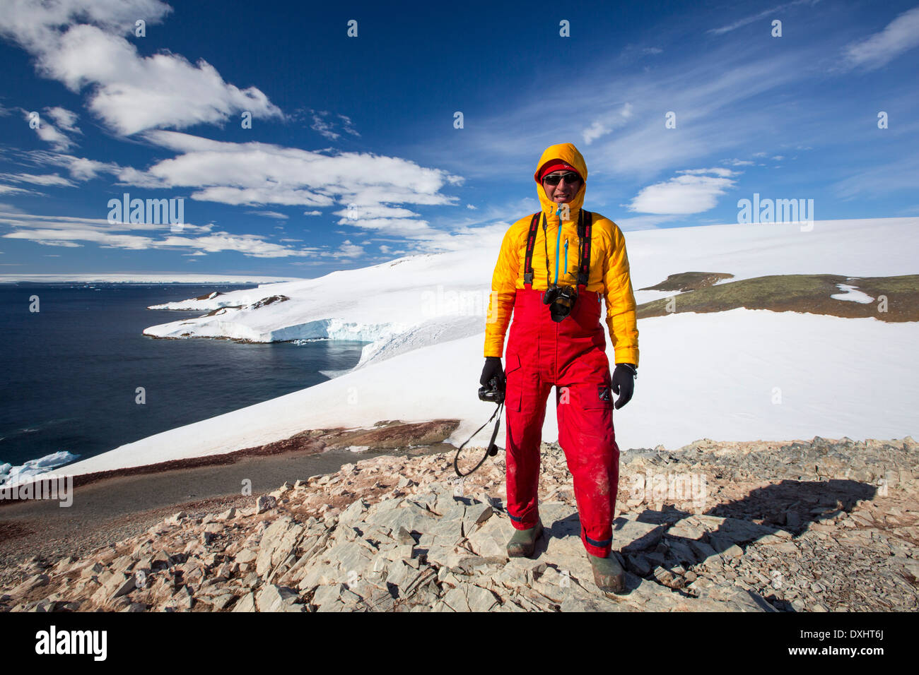A man from an expedition cruise on Joinville Island just off the ...