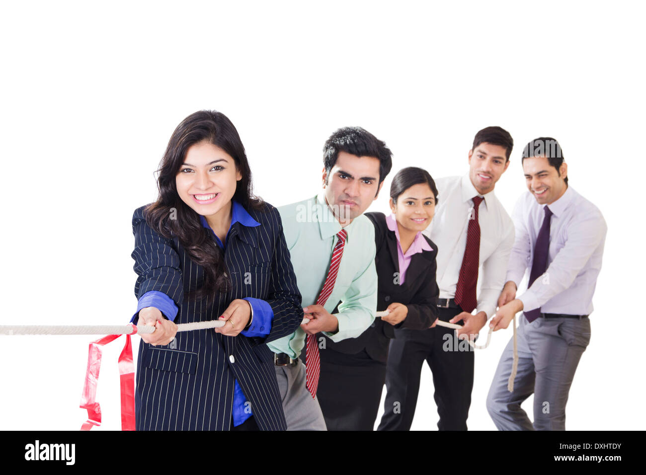 Indian Business People Pulling Rope Stock Photo - Alamy