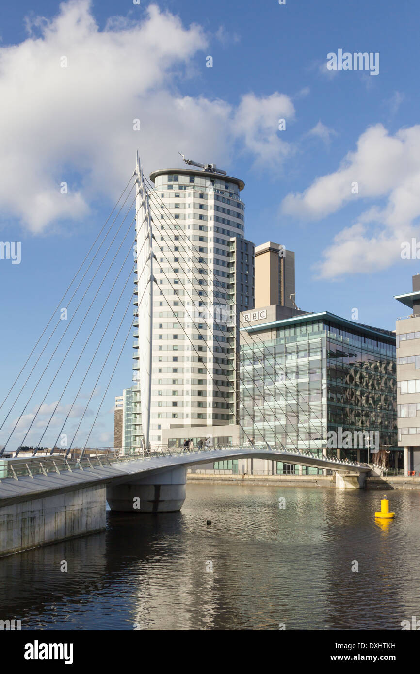 The MediaCityUK footbridge and the BBC studio building at UKMedia City ...