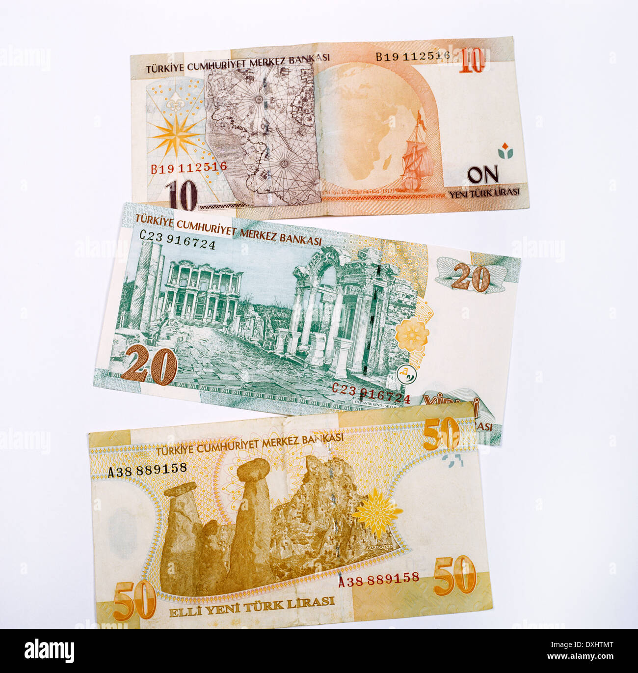 Turkish Bank Notes 10, 20, 50 Lira Stock Photo - Alamy