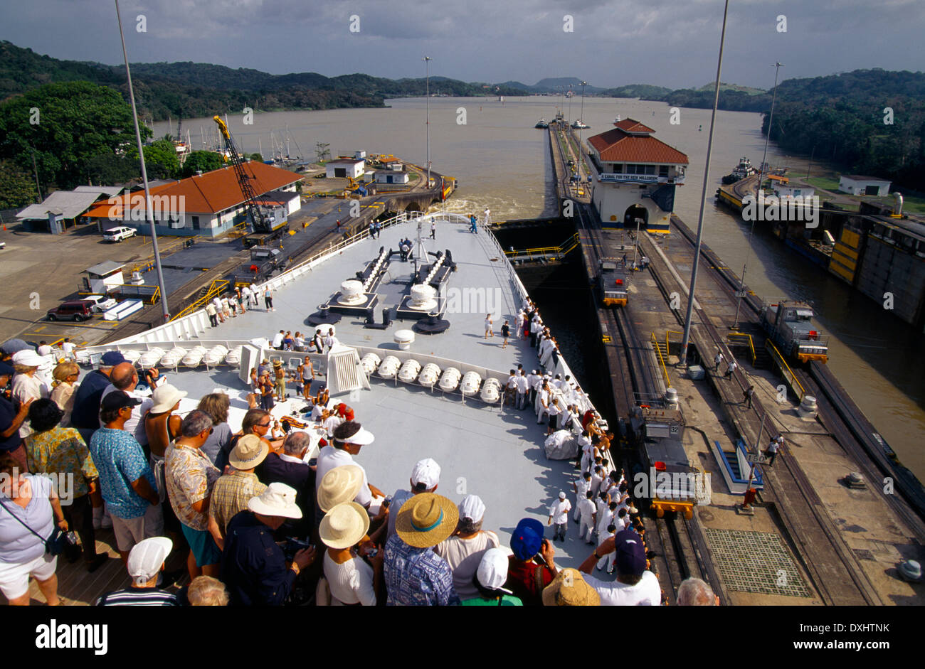 Panama Pedro Miguel Locks Panama Canal Passengers And crew On Deck Of ...