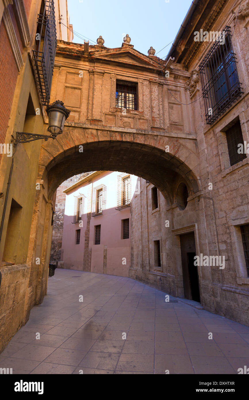 Valencia Cathedral Arch Barchilla street at Spain Europe Stock Photo ...