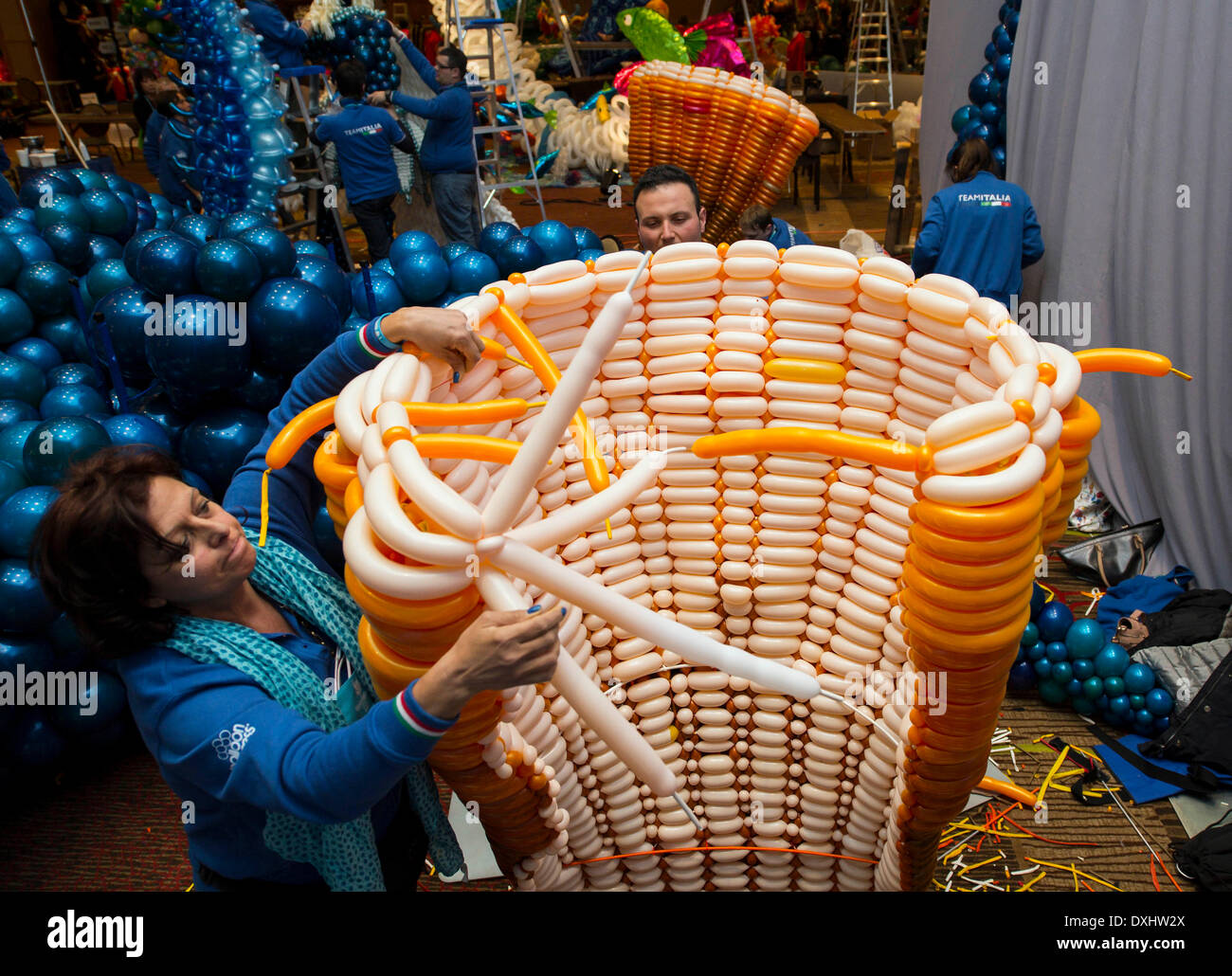 Denver, Colorado, USA. 26th Mar, 2014. A large sculpture is constructed ...