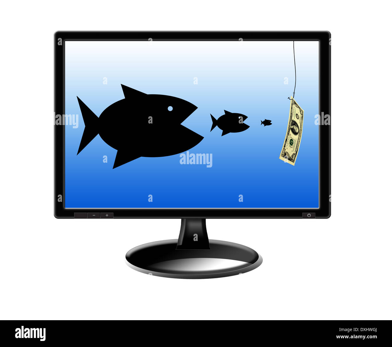 fishes devouring each other and pursuing for money on the screen of ...