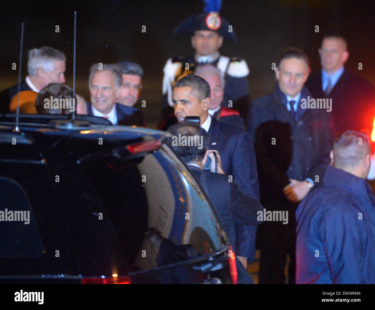 Rome. 26th Mar, 2014. U.S. President Barack Obama (C) arrives in Rome ...