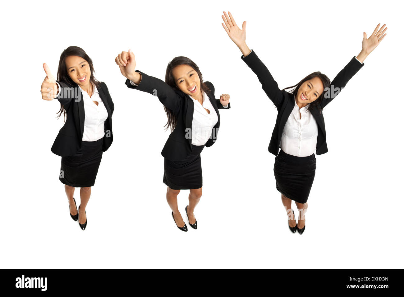 Happy smiling Asian business woman with cheerful expressions hand sign ...