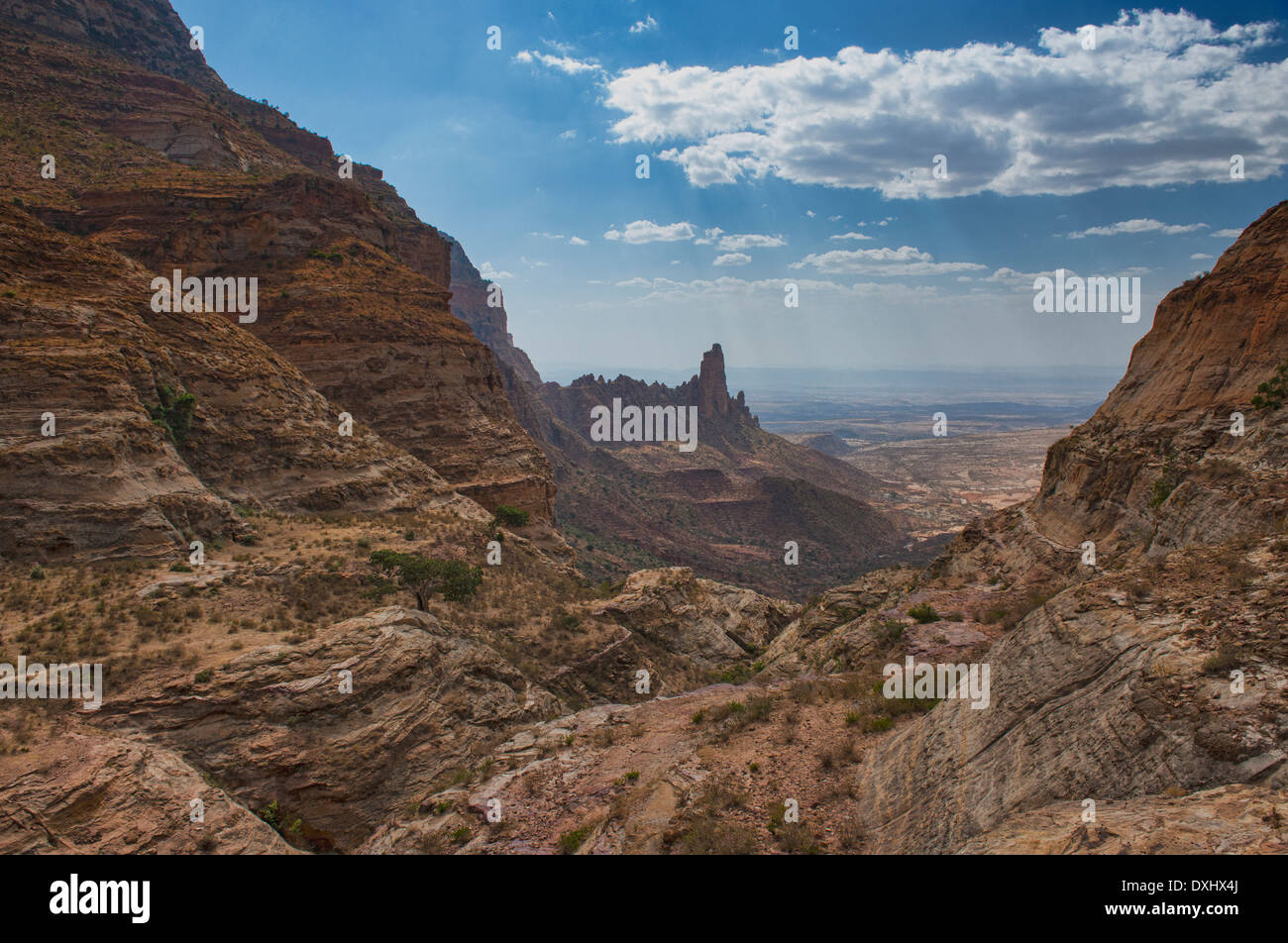 Looking out at the Abuna Yemata Guh rock church and Gheralta Range in ...