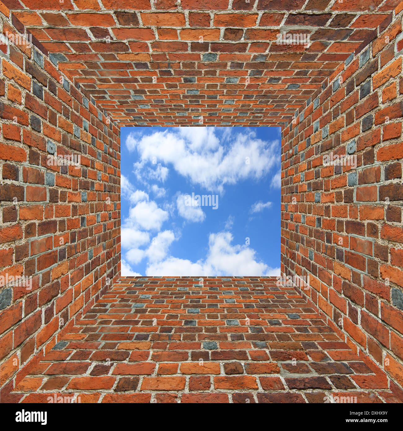 brick wall in the prison and view to the sky overhead Stock Photo - Alamy