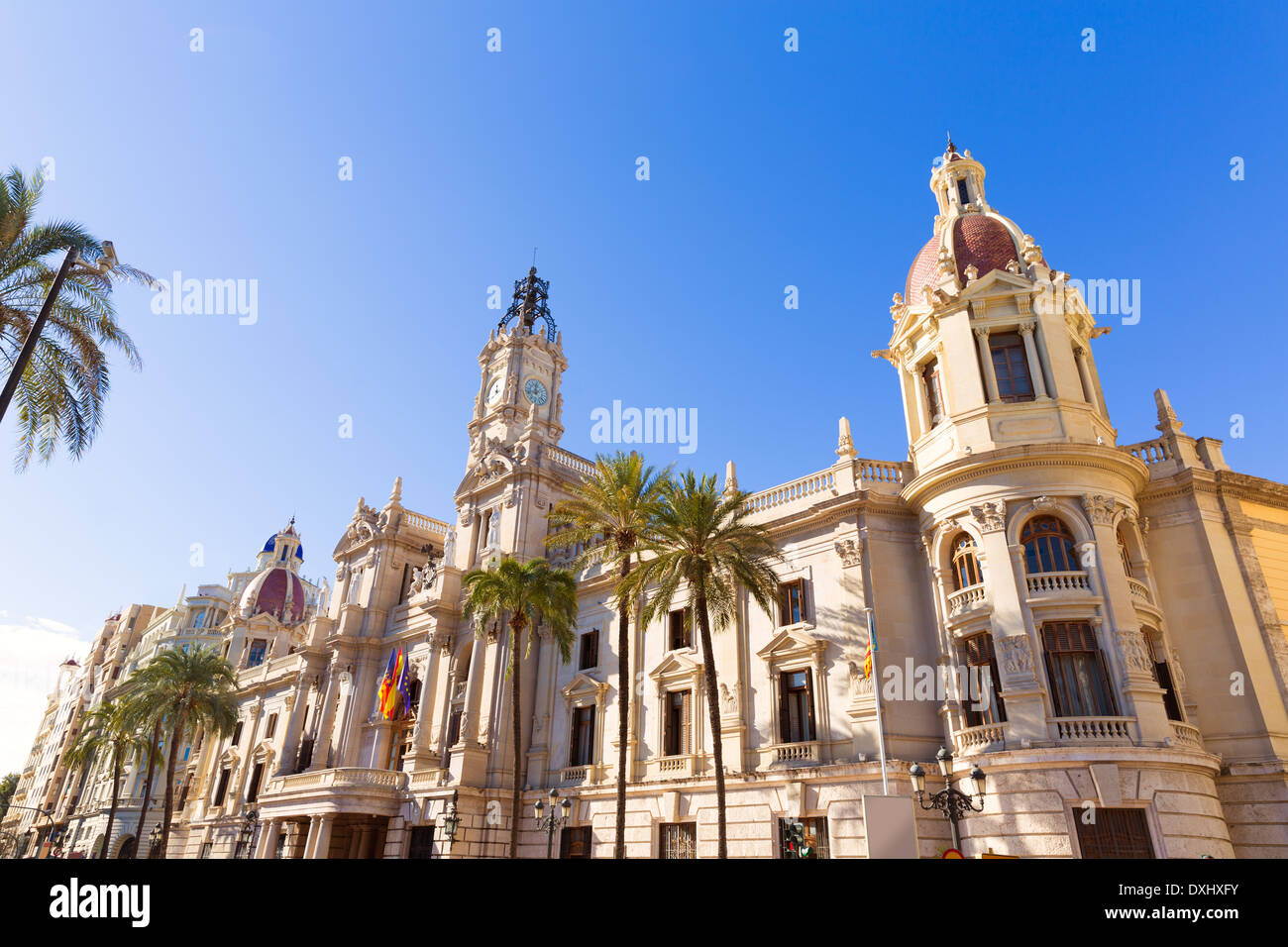 Valencia Ayuntamiento city town hall building and square in Spain Stock ...