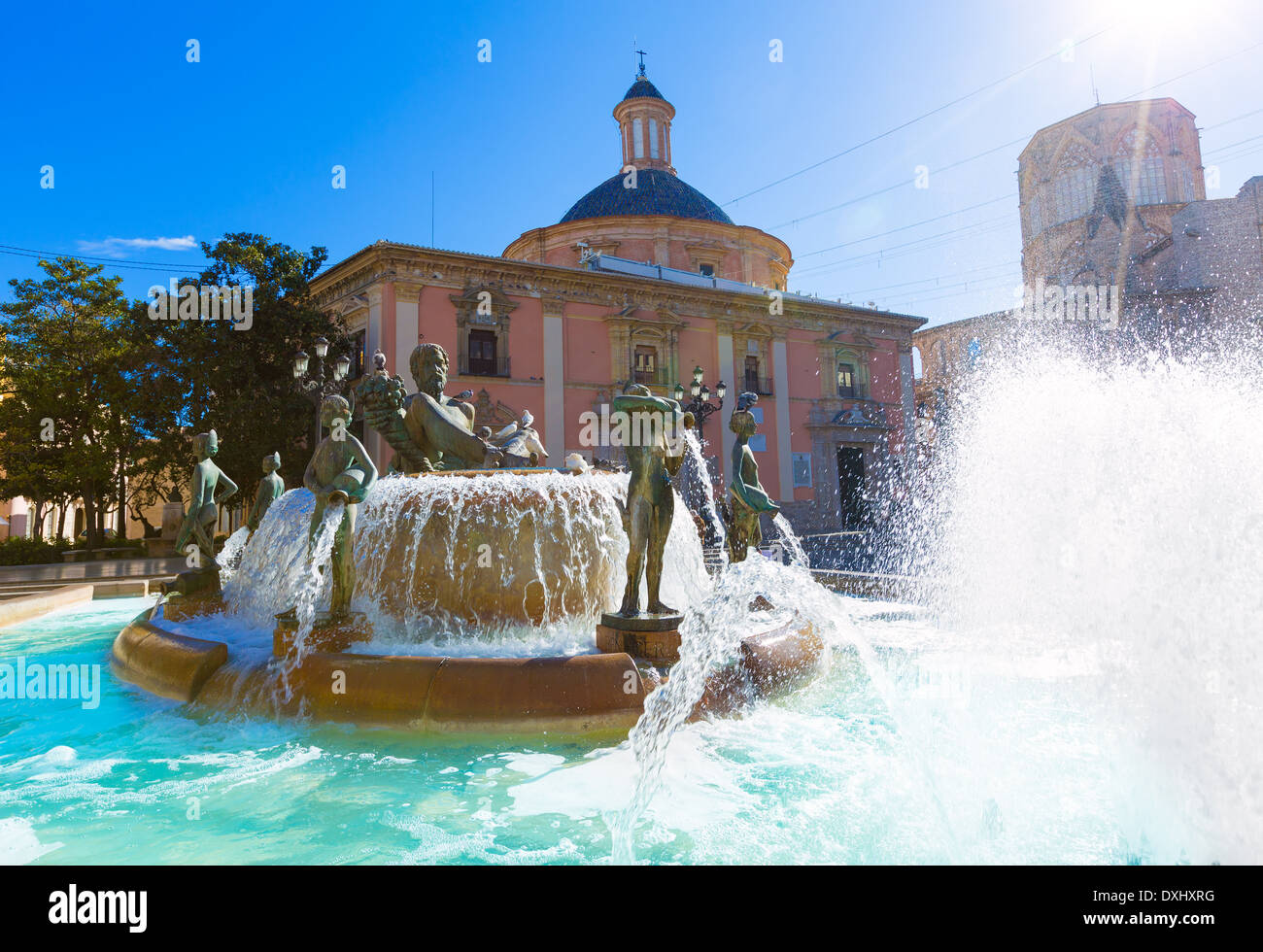 Valencia Neptuno fountain in Plaza de la virgen square of Spain Stock ...