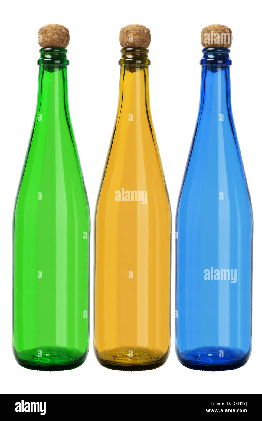 Three transparent glass bottles hi-res stock photography and images - Alamy