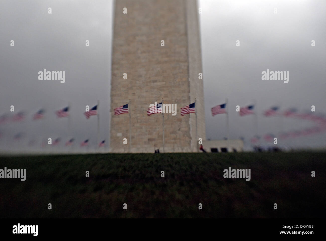 American flags encircle the base of the Washington Monument in ...