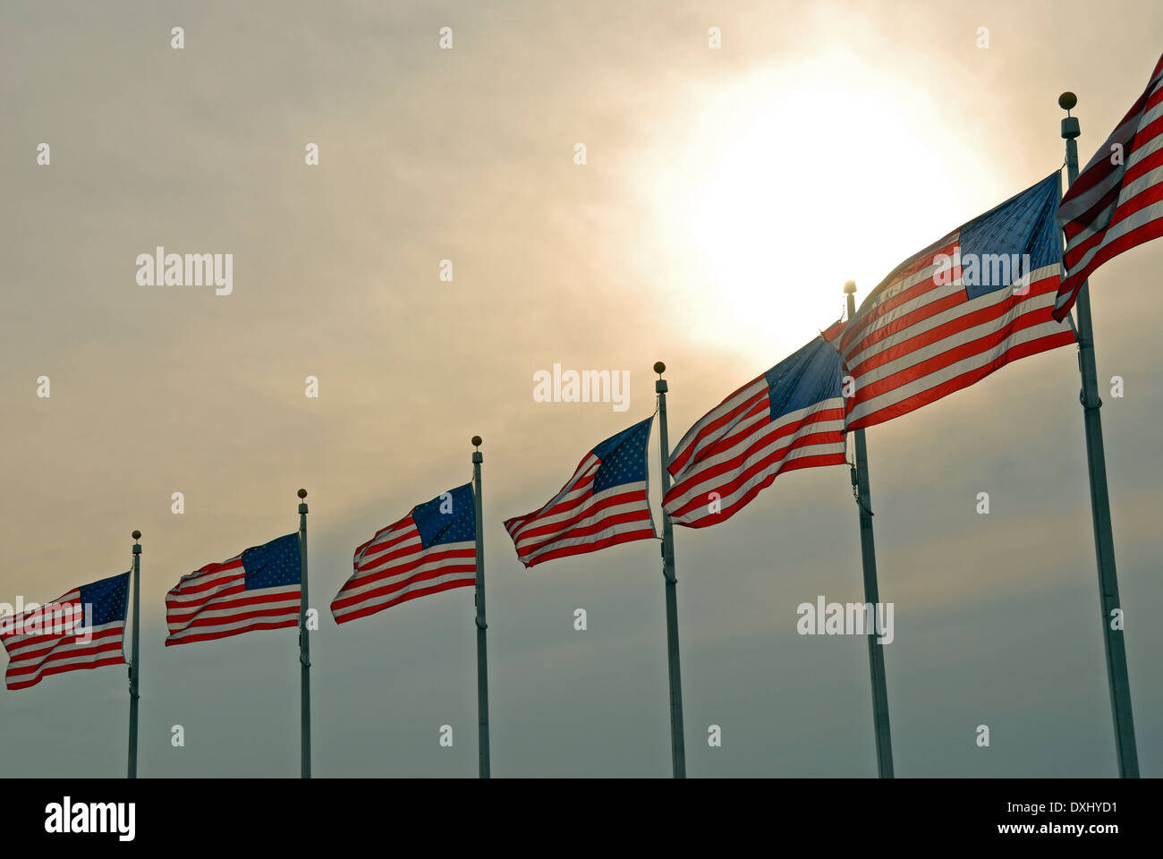 American Flags around the base of the Washington Monument in Washington ...