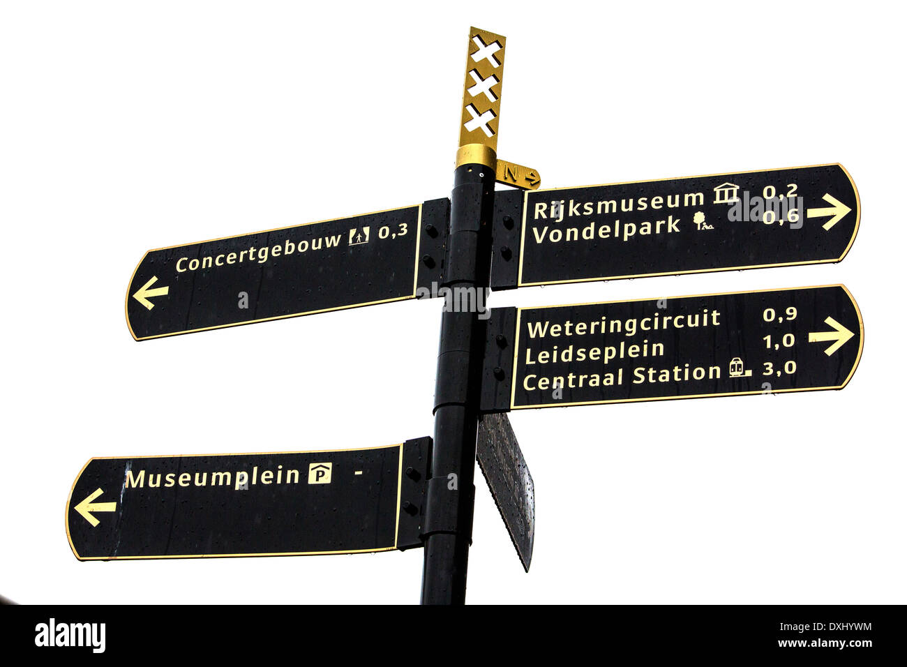 Sign pointing to tourist attractions in Amsterdam Stock Photo - Alamy