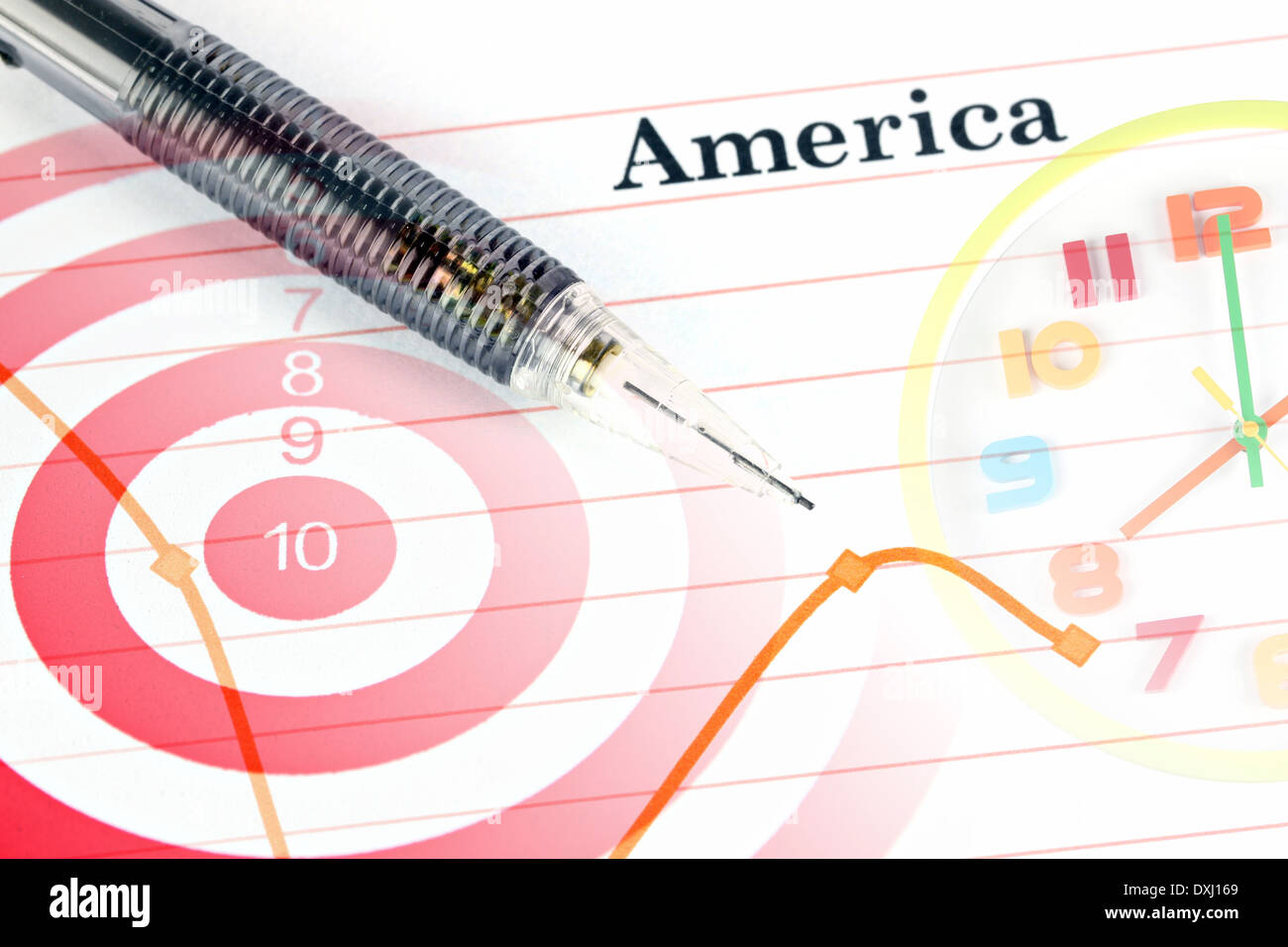 Closeup Mechanical pencil point to dot on America graph Stock Photo - Alamy