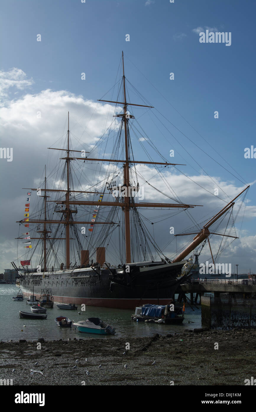 HMS Warrior and fishing boats in Portsmouth harbour Stock Photo - Alamy