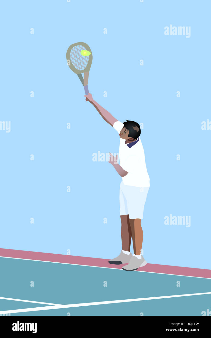 Illustration of a male tennis player serving Stock Photo - Alamy