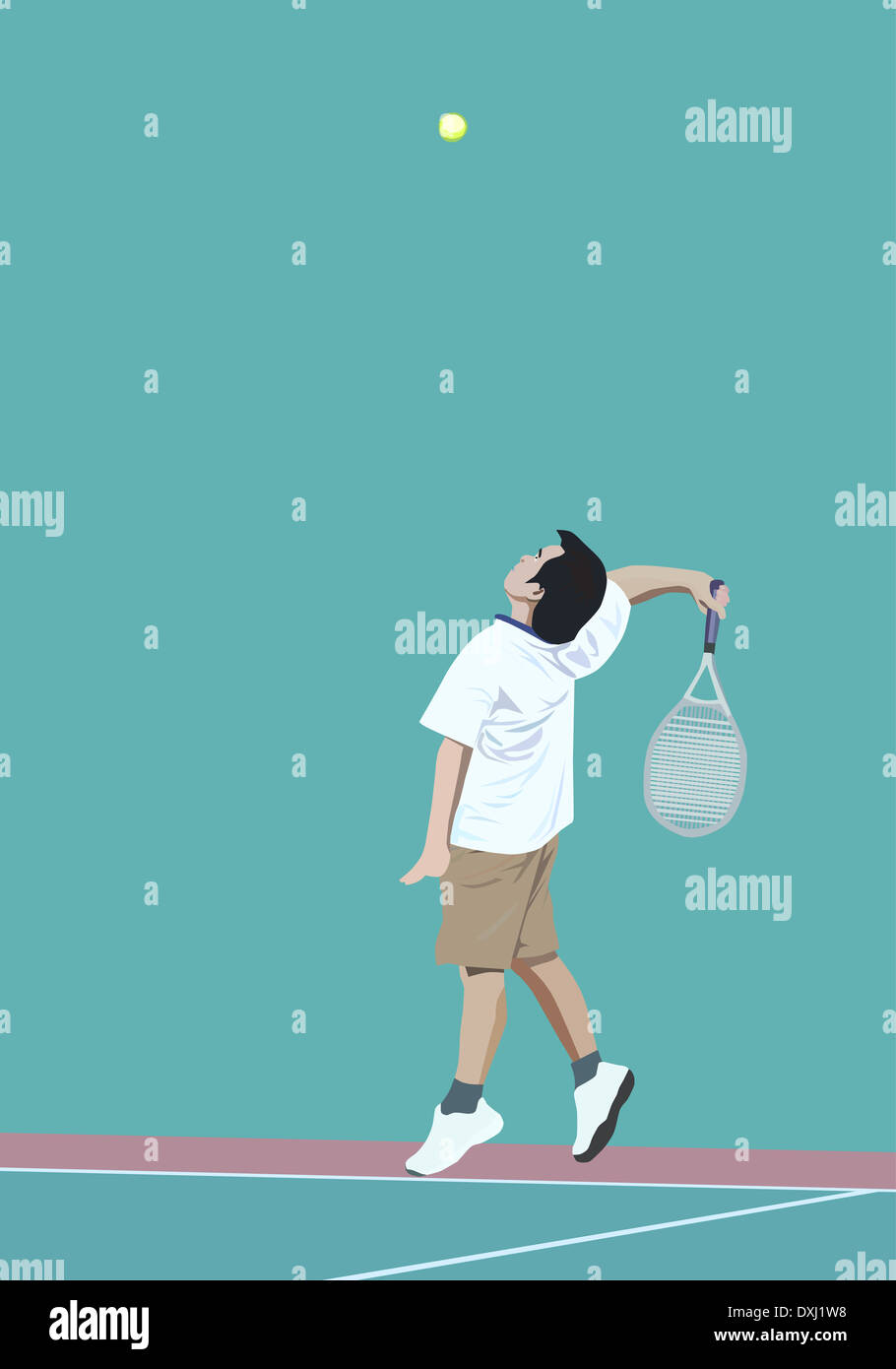 Illustration of man tennis player serve tennis ball Stock Photo - Alamy