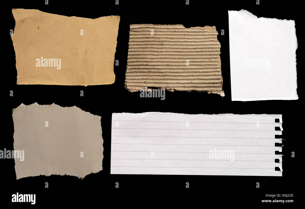 set of paper items on black background Stock Photo - Alamy