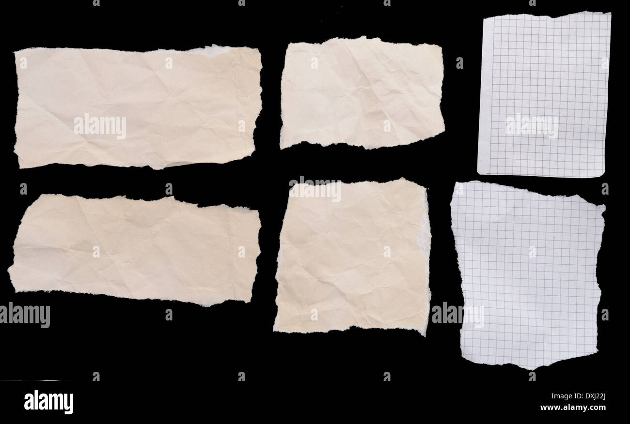 set of paper items on black background Stock Photo - Alamy