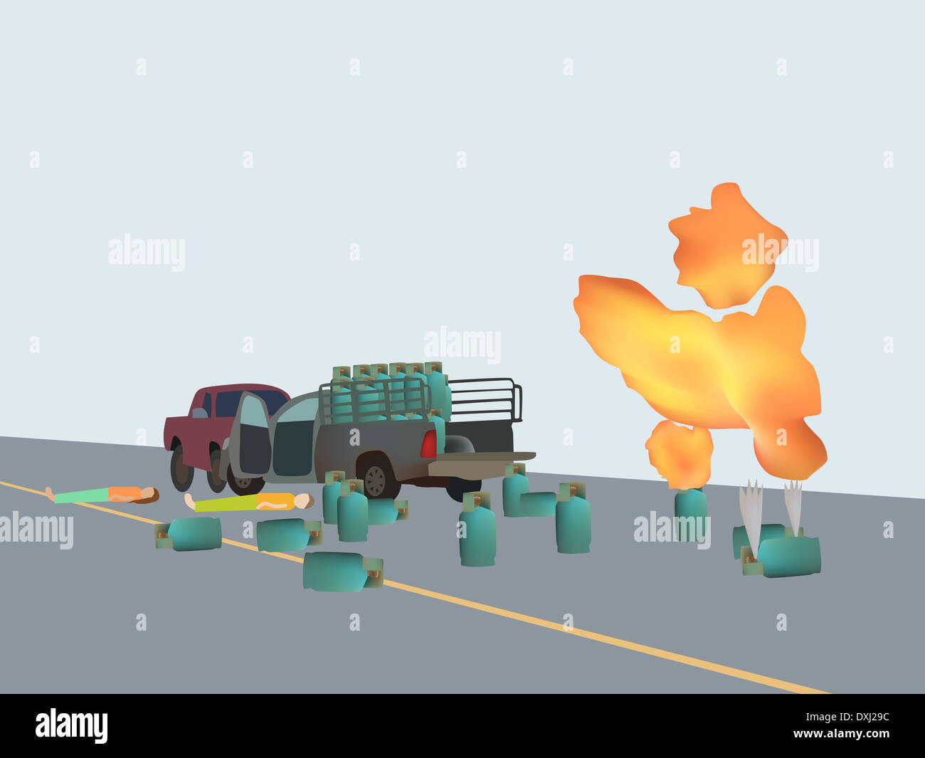 Illustrator of car accident with gas bomb Stock Photo - Alamy