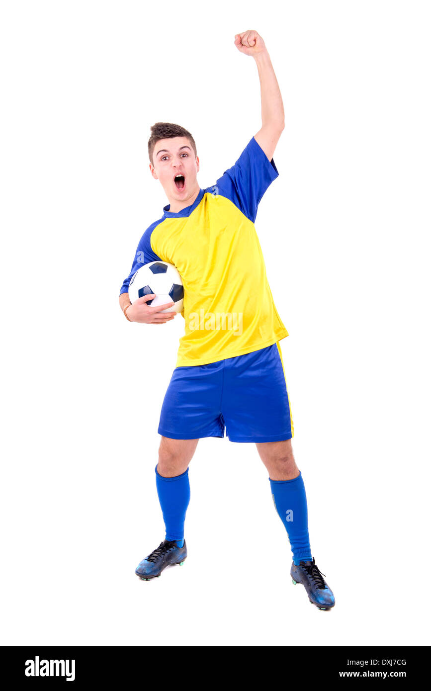 Football player celebrating a goal isolated in white Stock Photo - Alamy