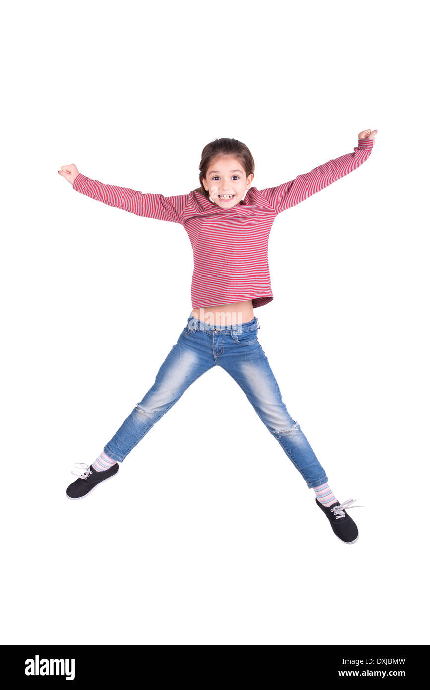 Young girl jumping isolated in white Stock Photo - Alamy
