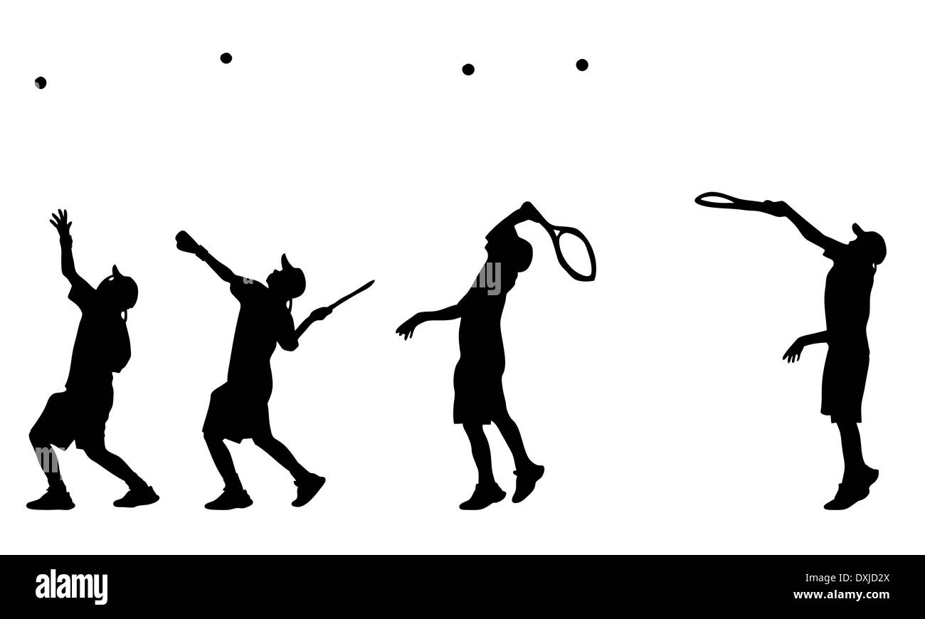 Illustration of tennis player serve silhouettes and shadows Stock Photo ...