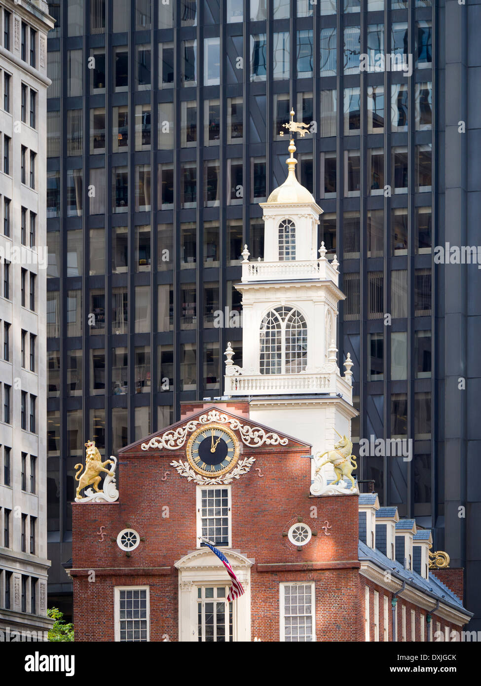 Historic Boston - the Old State House surrounded by modern skyscrapers ...