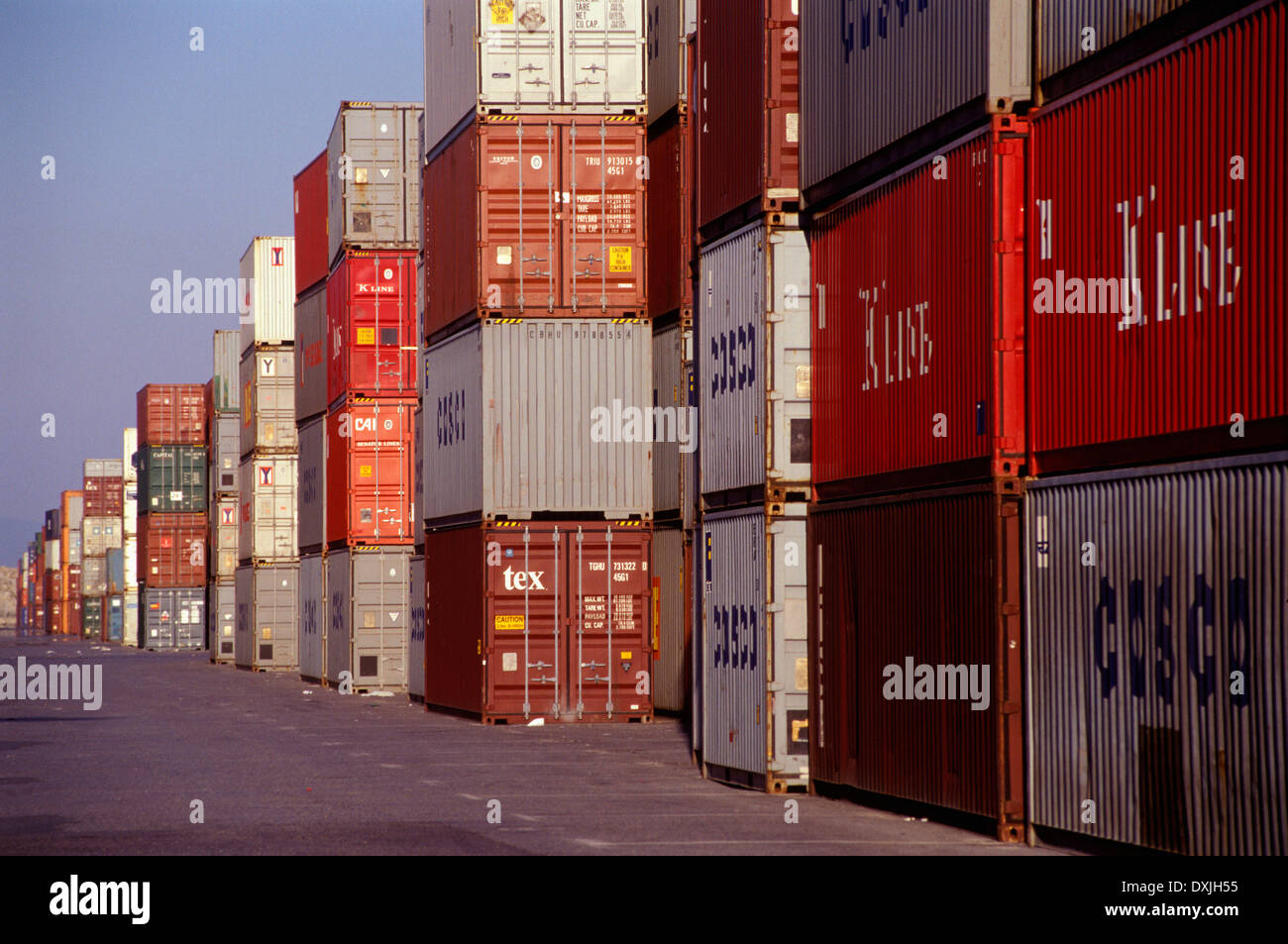 Stacked Lines of Cargo Containers at a Docks Stock Photo - Alamy