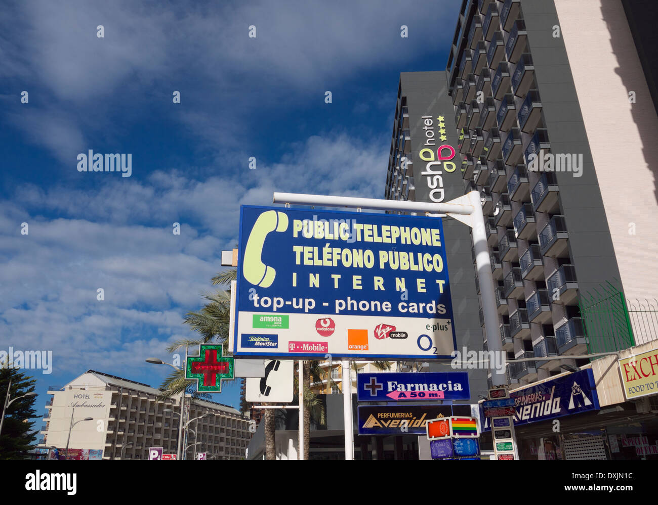 Mobile phone shop advertisement in Benidorm, Spain Stock Photo - Alamy