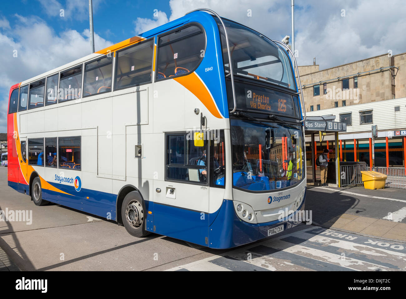 A Stagecoach double decker bus at Bolton bus station Stock Photo ...