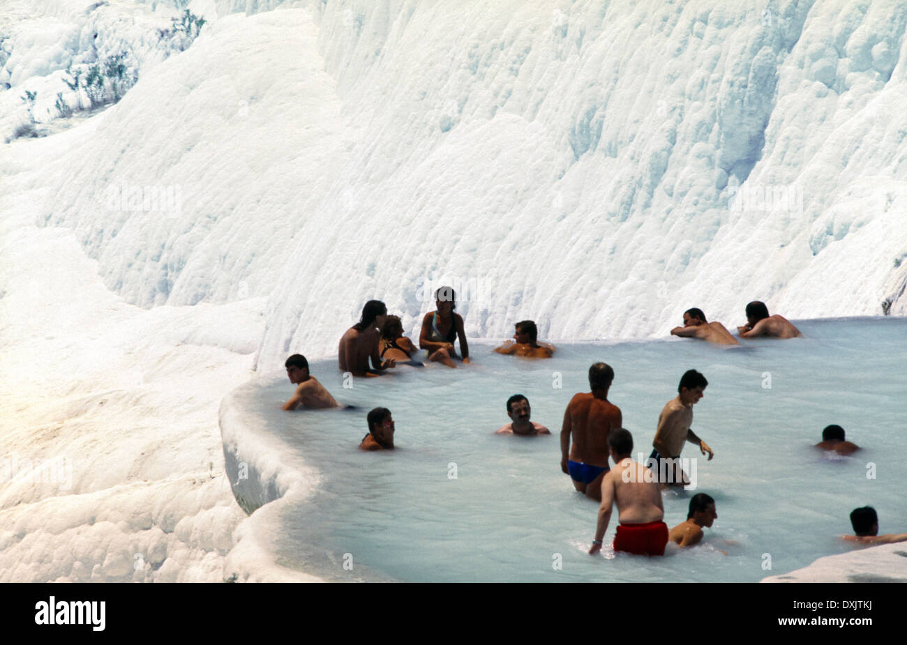 Pamukkale Turkey Natural Limestone Formation People Bathing In The ...