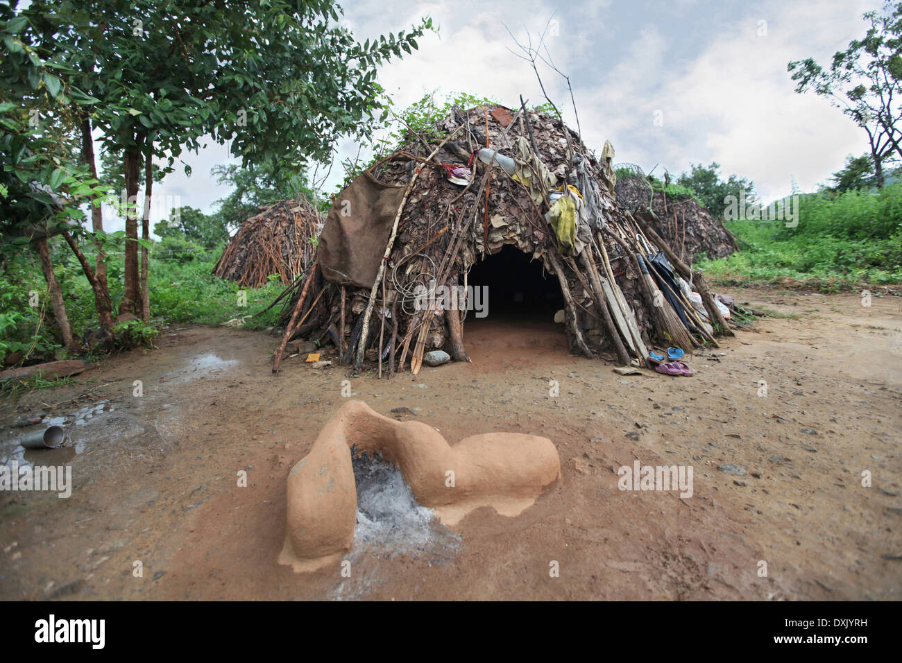 Tribal hearth and hut. Birhor tribe. Keredari village and block ...