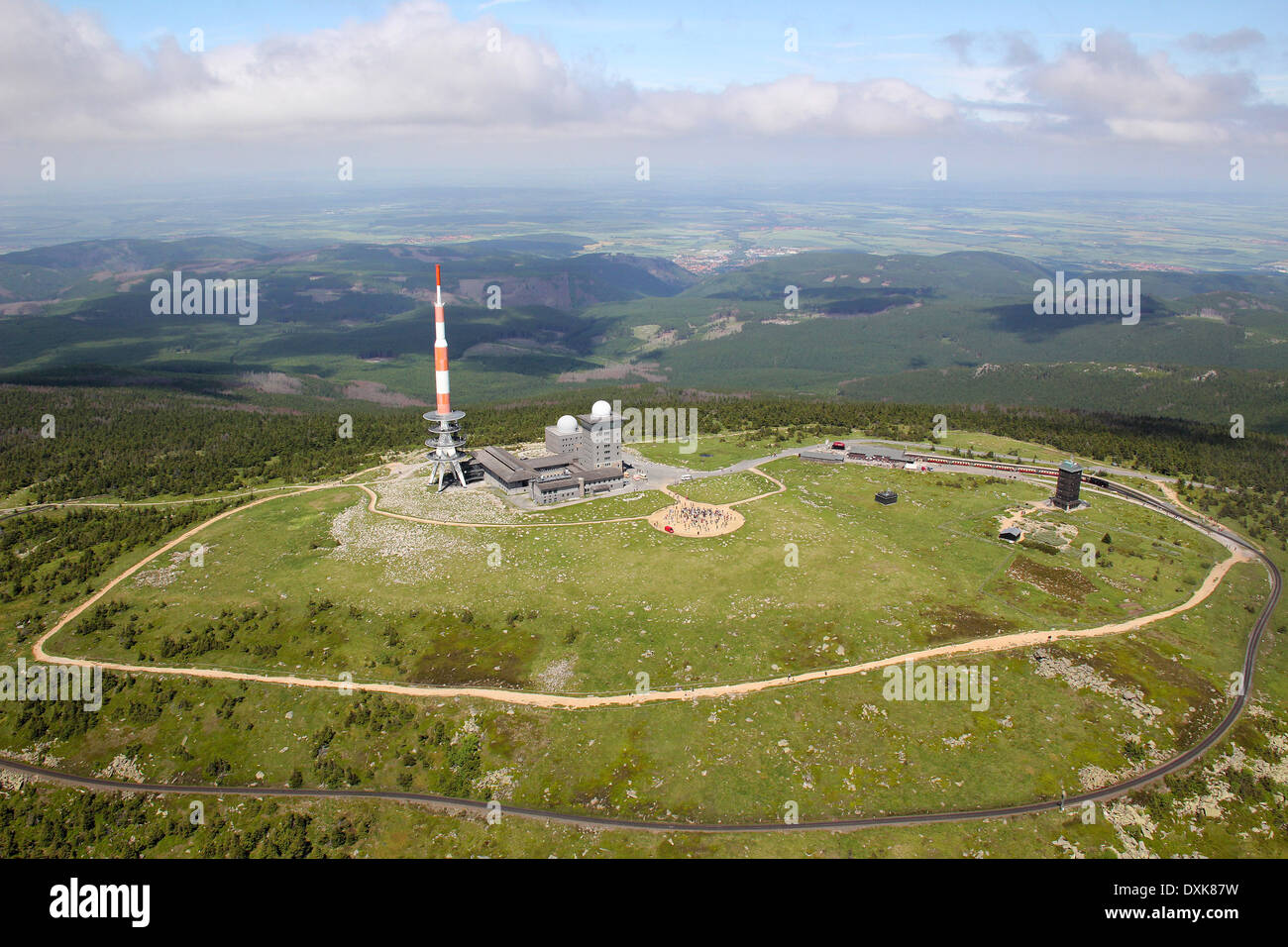 Aerial view of the Brocken mountain in the Harz mountains (Saxony ...