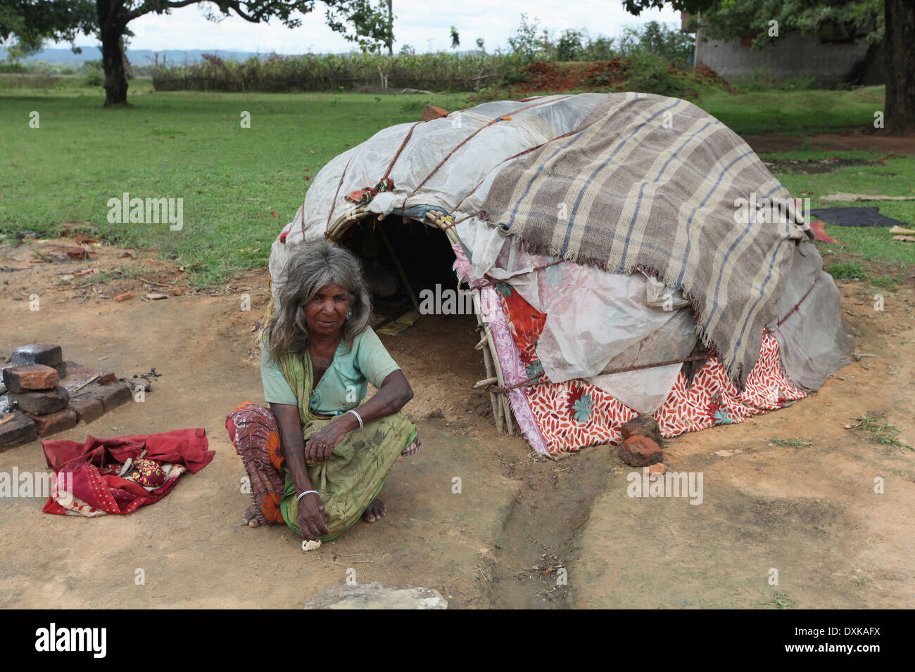 Portrait of an old tribal woman. Musahar or Bhuija tribe. Keredari ...