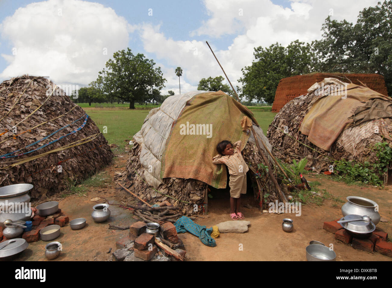 A view of tribal settlements and activity. Musahar or Bhuija tribe ...
