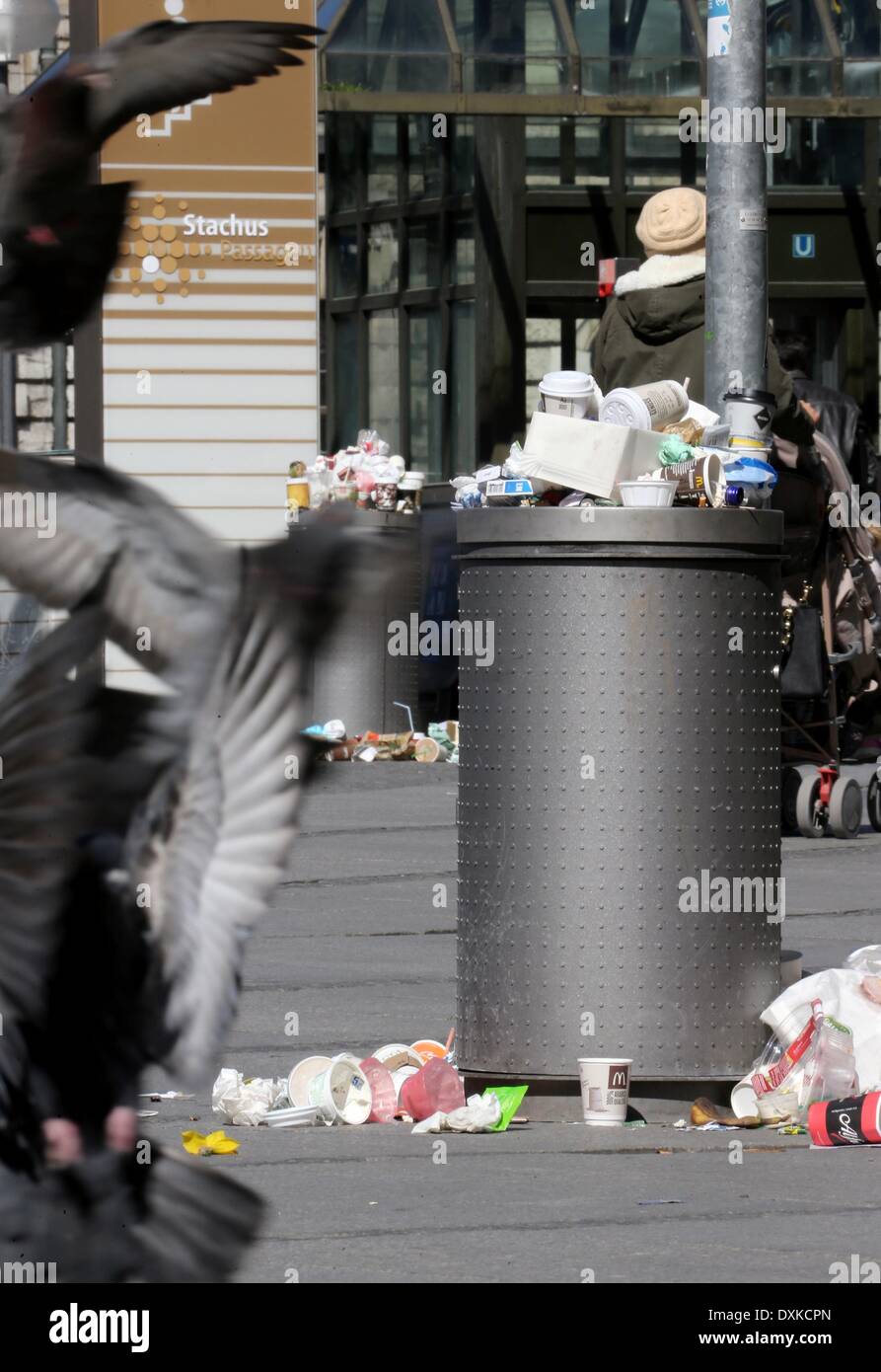 Overcrowded bins are pictured in the city centre in Munich, Germany, 27 ...