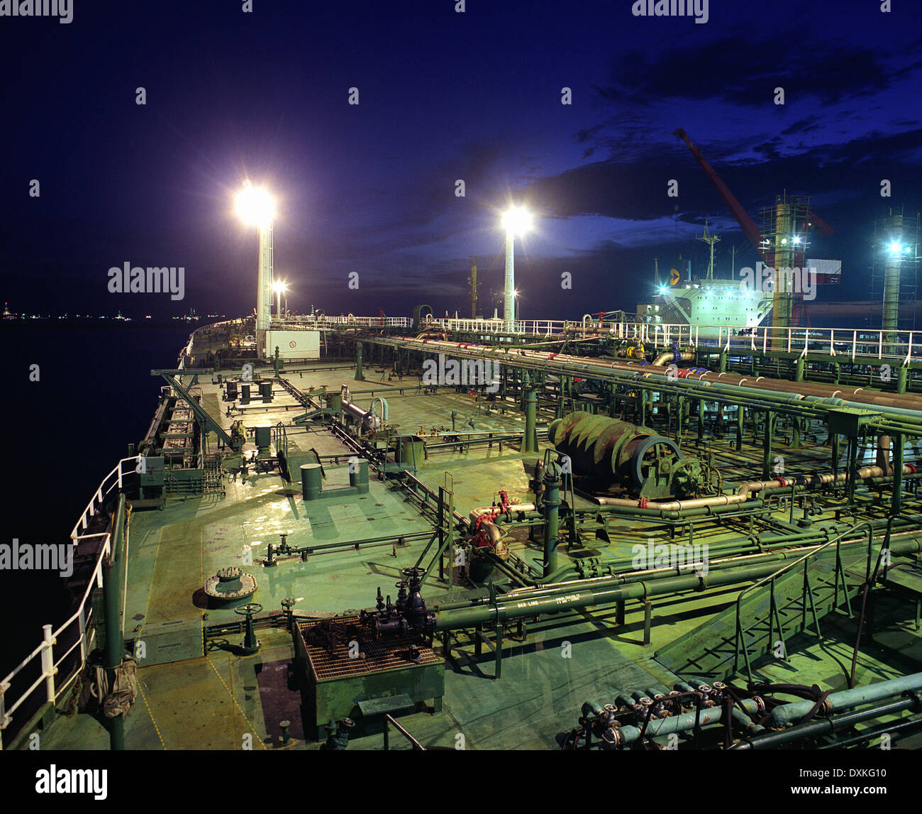Deck of oil tanker at night Stock Photo - Alamy