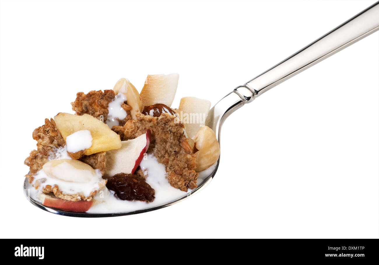Spoon full of fruit and fiber cereal Stock Photo - Alamy