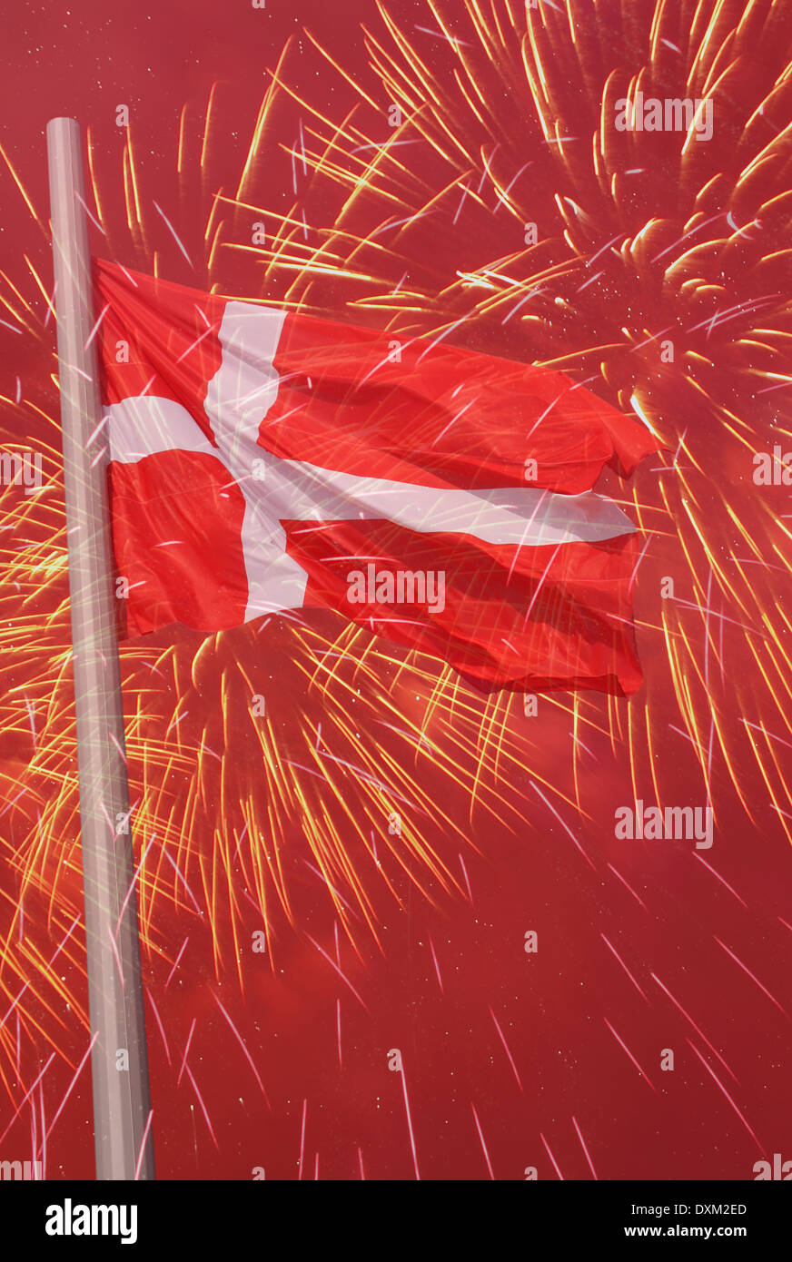 flag of Denmark over fireworks Stock Photo - Alamy