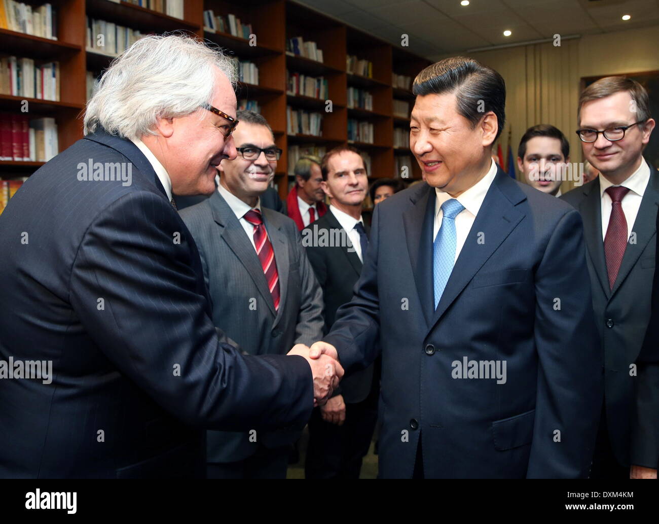 Paris, France. 26th Mar, 2014. Chinese President Xi Jinping (front R ...