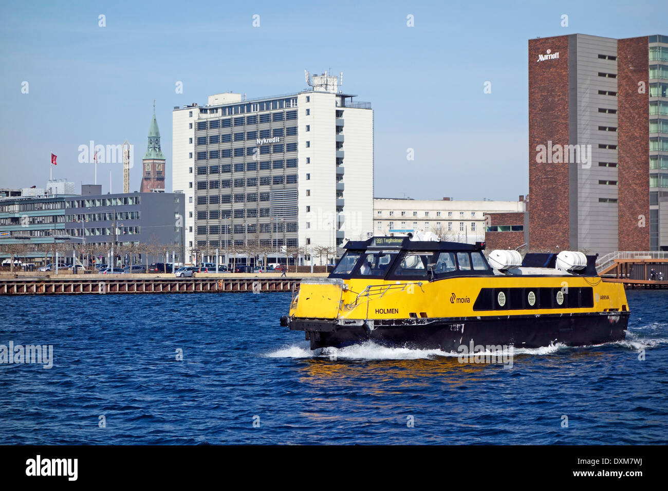 Movia water bus in south harbour near Marriott Hotel in Copenhagen ...