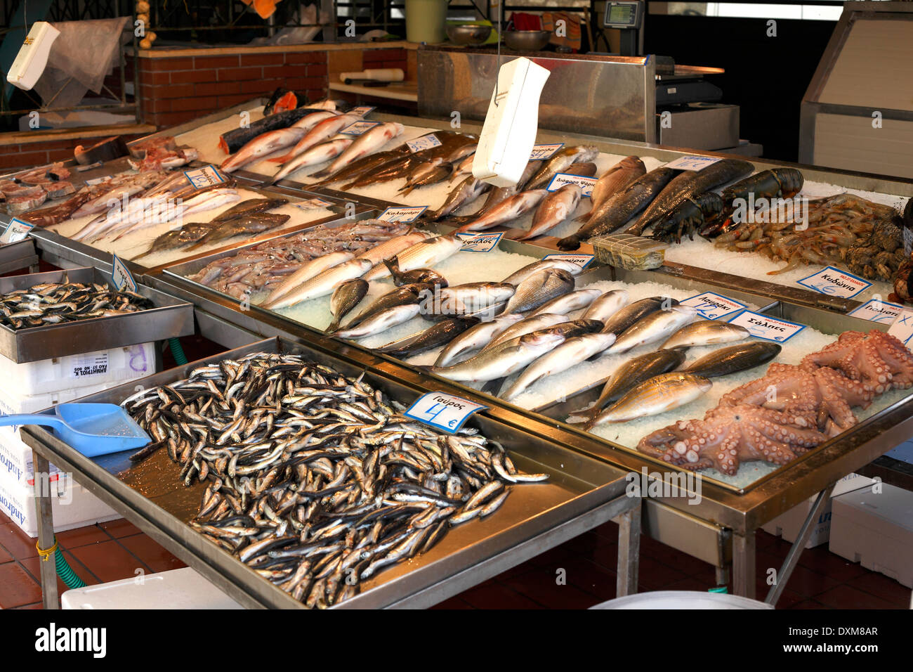 Greece, Corfu, Fish market Stock Photo - Alamy