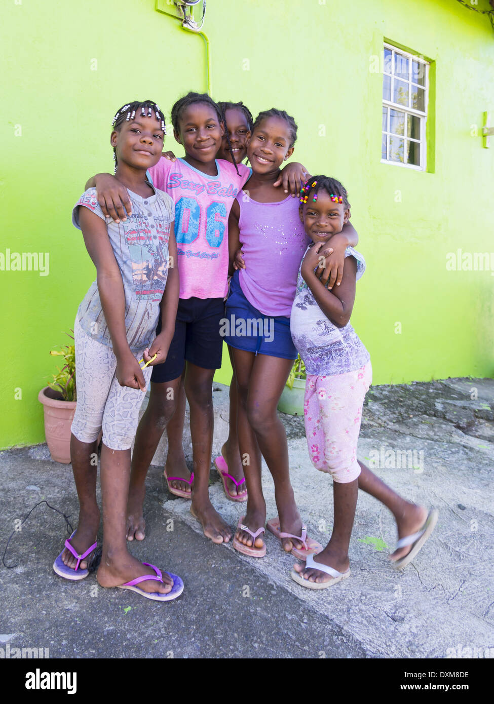 Caribbean, St. Lucia, Soufriere, Smiling girls outdoors Stock Photo - Alamy