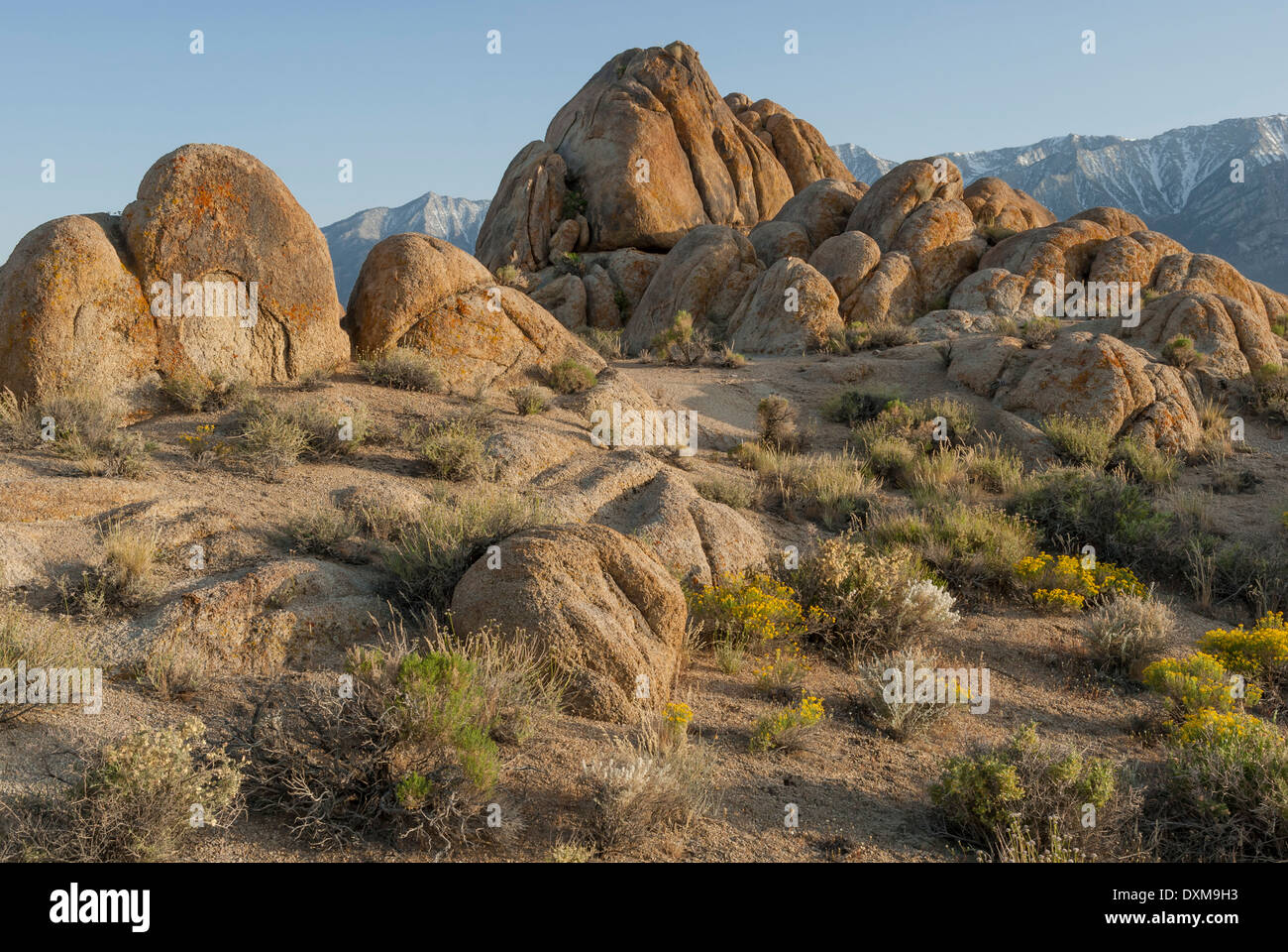Rocky outcrops in the Alabama Hills of California with the Sierra ...