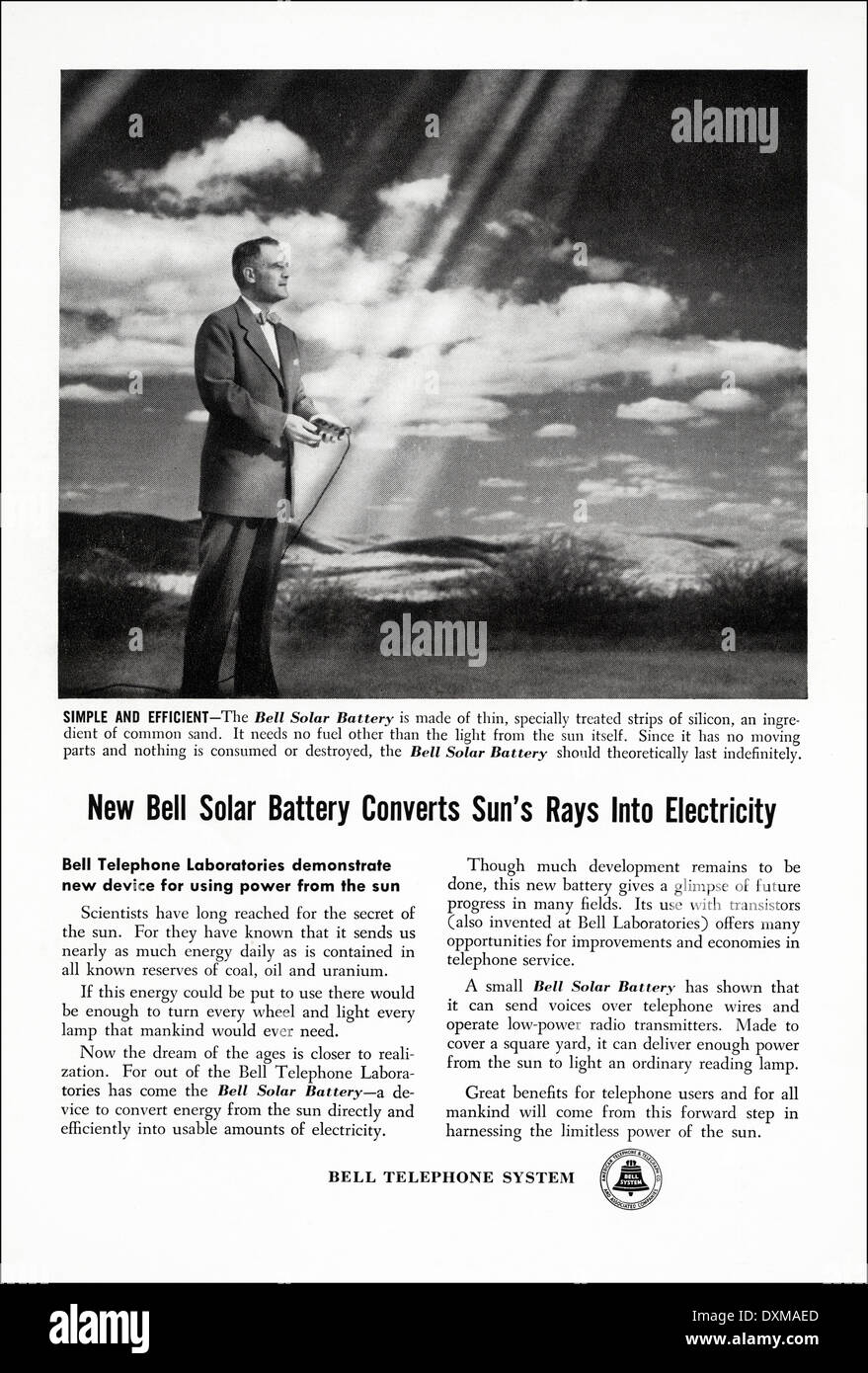 1950s advertisement for Bell Solar Battery advert in American magazine ...