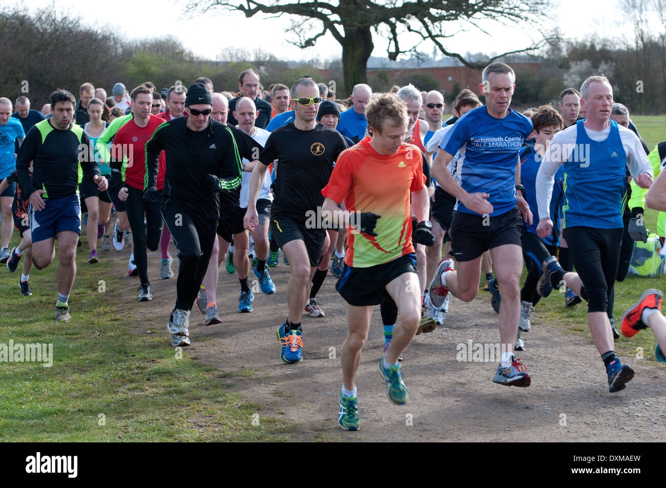 Runners at start of Arrow Valley parkrun, Redditch, Worcestershire ...